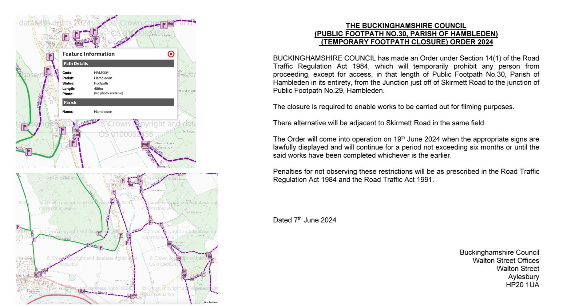 Temporary Footpath Closure - HA30 - Hambleden Parish Council